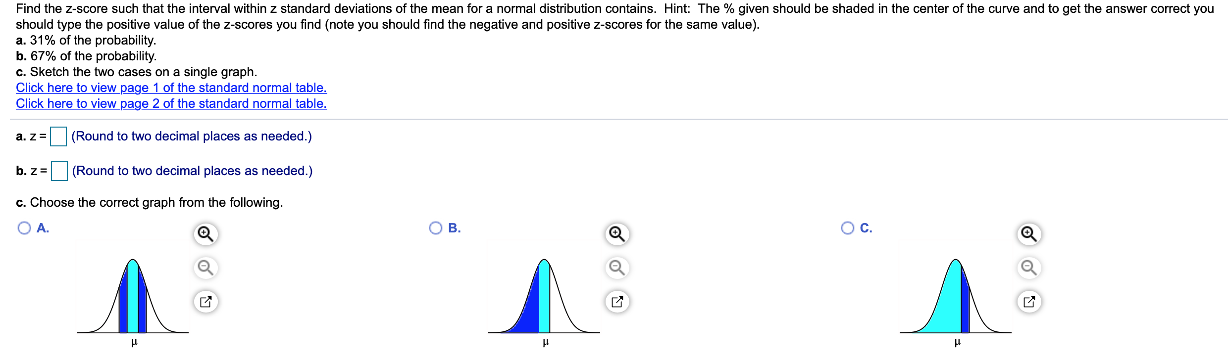 Solved Find the z-score such that the interval within z | Chegg.com