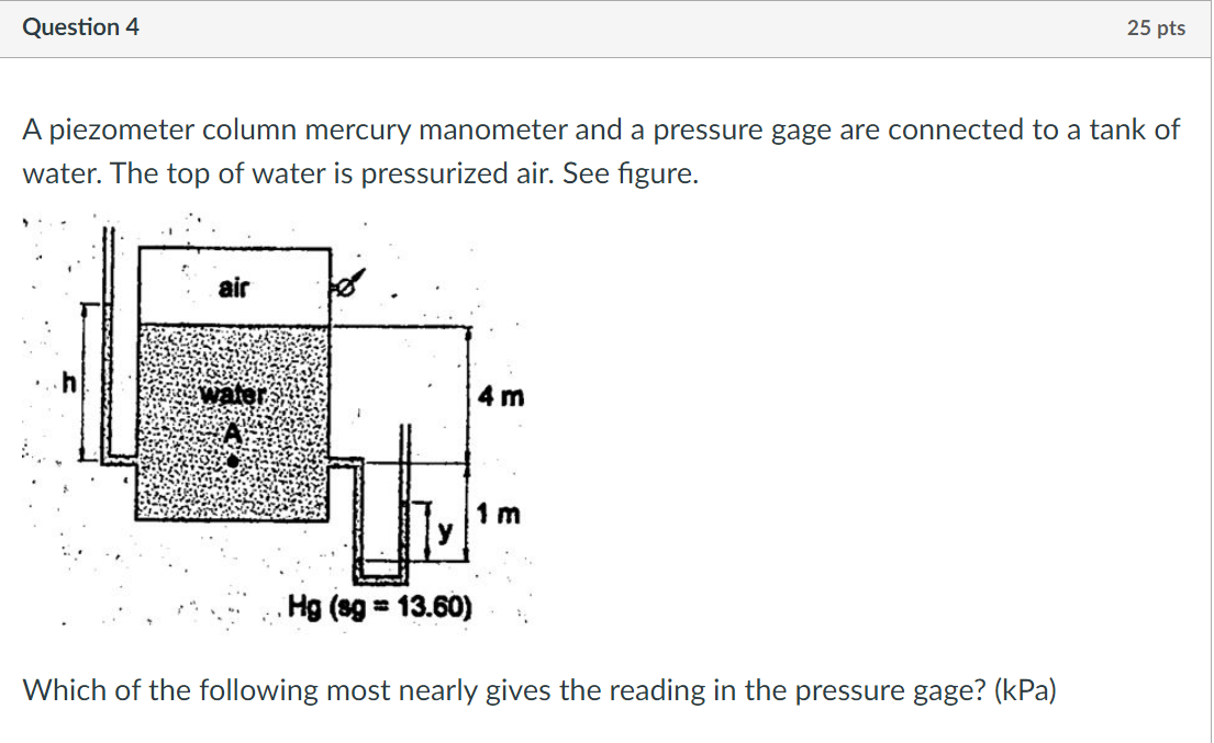 Solved Question 4 25 pts A piezometer column mercury | Chegg.com