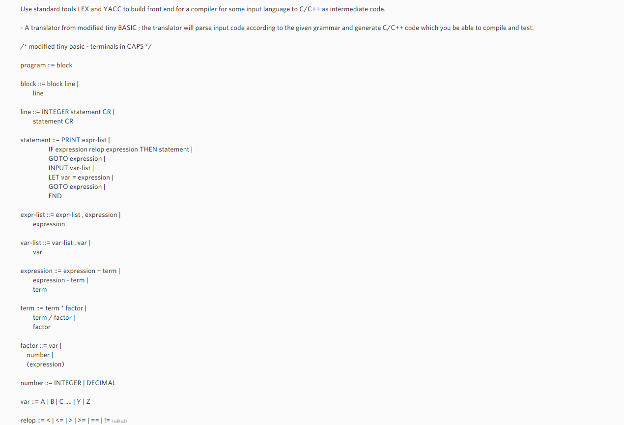 Use standard tools LEX and YACC to build front end | Chegg.com
