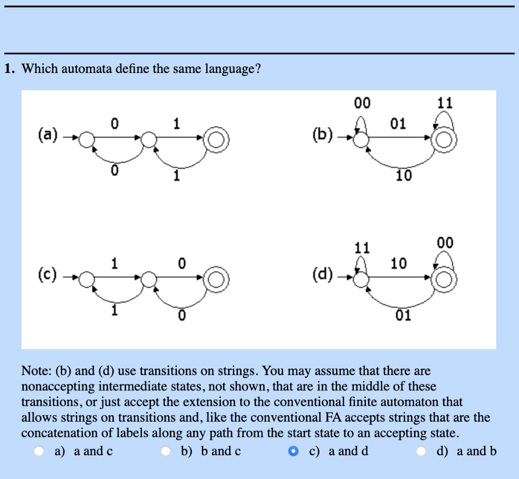 [Solved]: Which automata define the same language? Note: