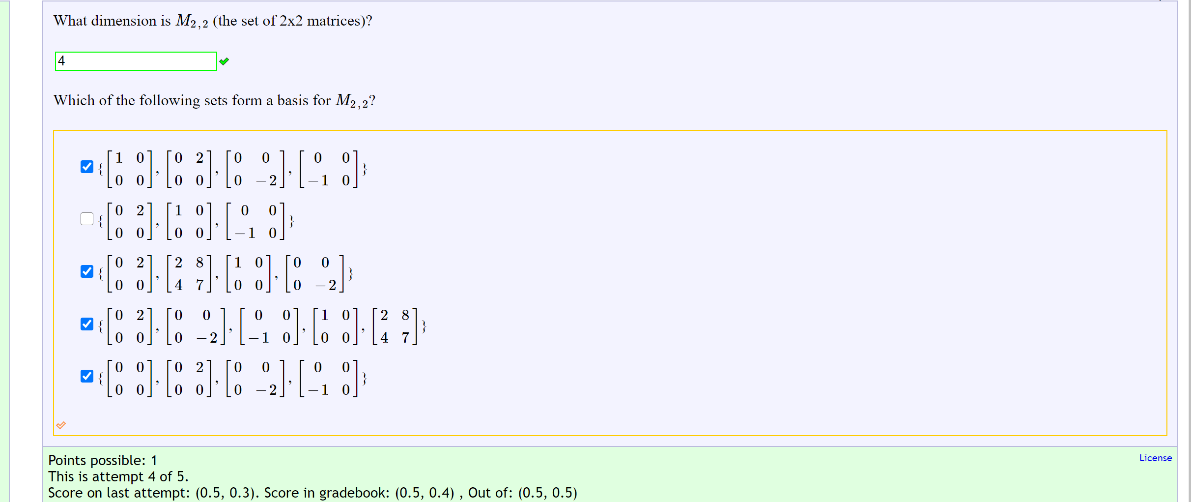 Solved What dimension is M2,2 (the set of 2x2 matrices)? 4 | Chegg.com