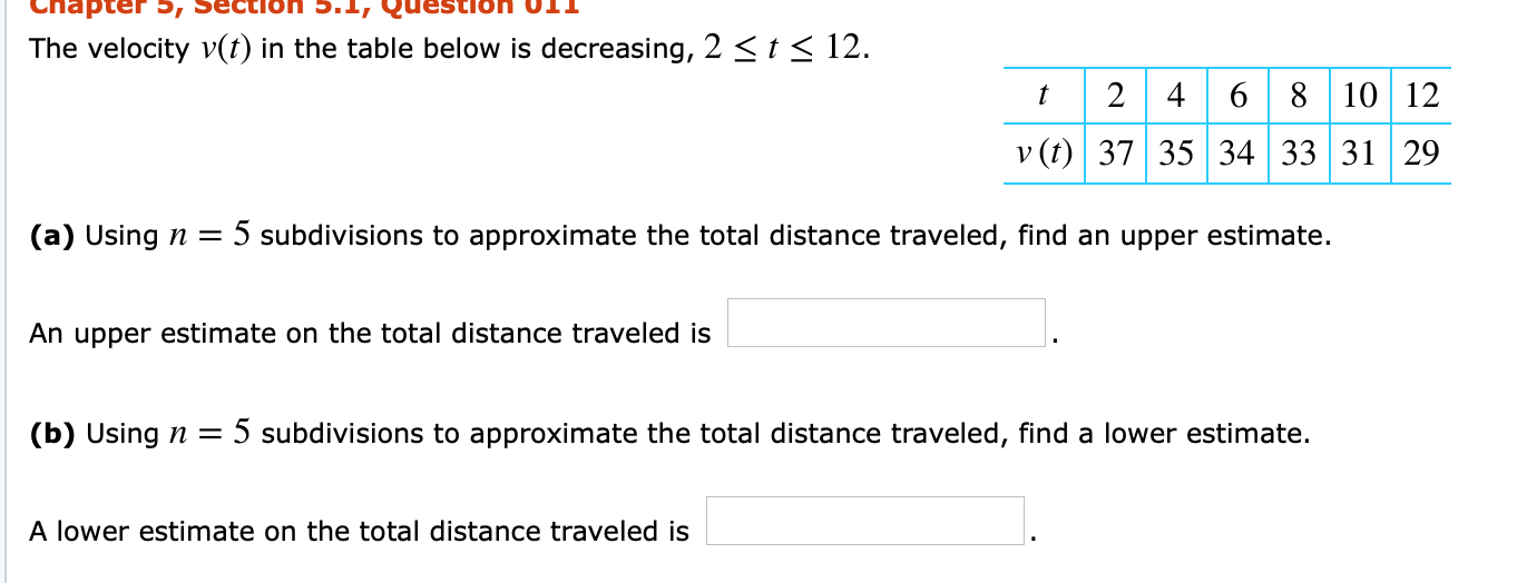 Solved apter 5, S 9.1, The velocity v(t) in the table below | Chegg.com