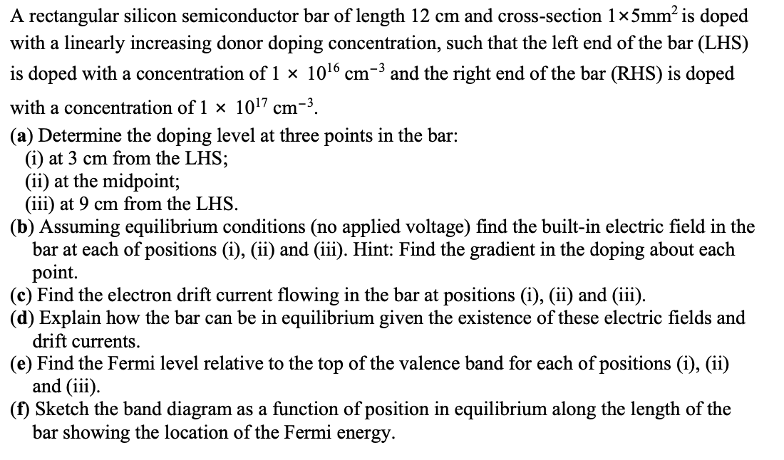 Solved A rectangular silicon semiconductor bar of length 12 | Chegg.com