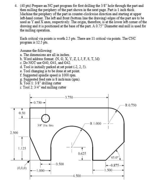 4. (40 pts) Prepare an NC part program for first | Chegg.com