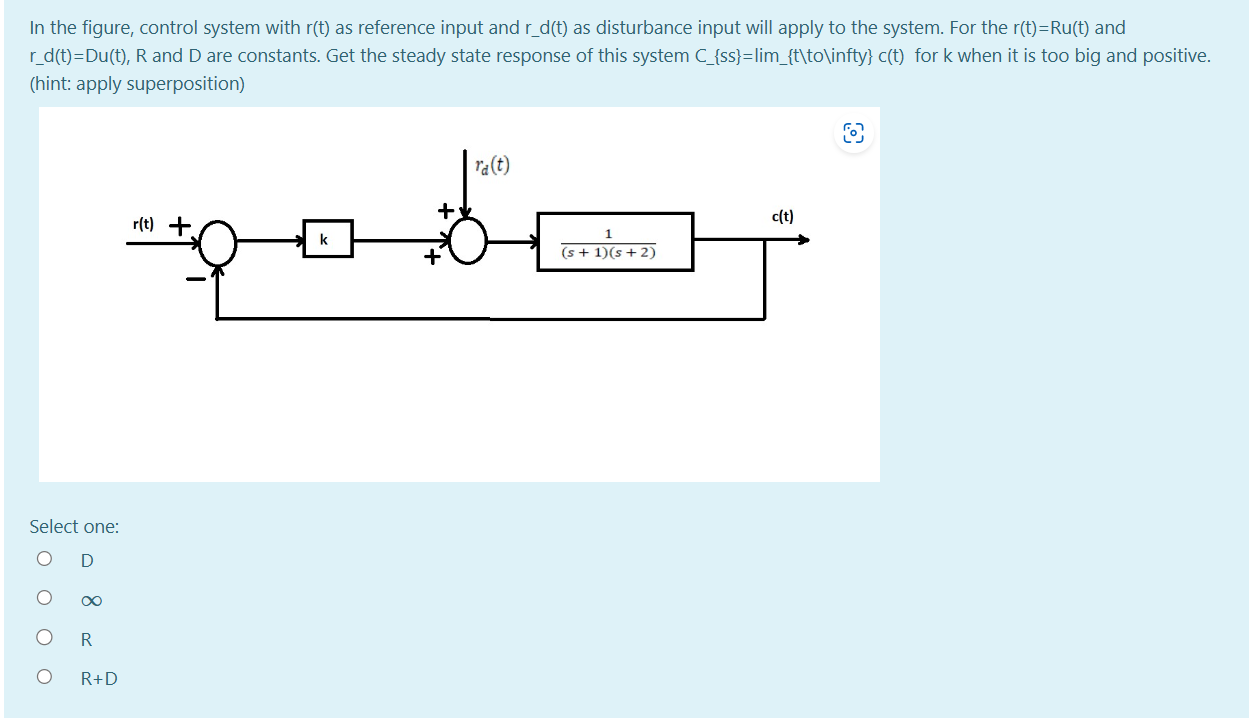 Solved In the figure, control system with r(t) as reference | Chegg.com