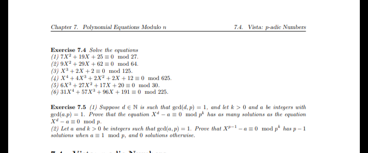 Solved Chapter 7. Polynomial Equations Modulo n 7.4. Vista: | Chegg.com