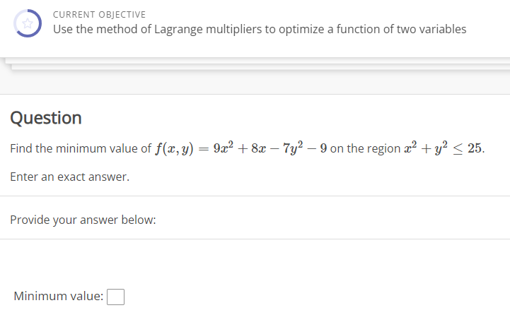 Solved CURRENT OBJECTIVE Use the method of Lagrange | Chegg.com