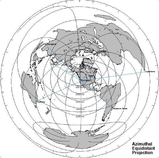The azimuthal equidistant map projection is useful | Chegg.com