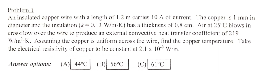 Solved Problem 1 An insulated copper wire with a length of | Chegg.com