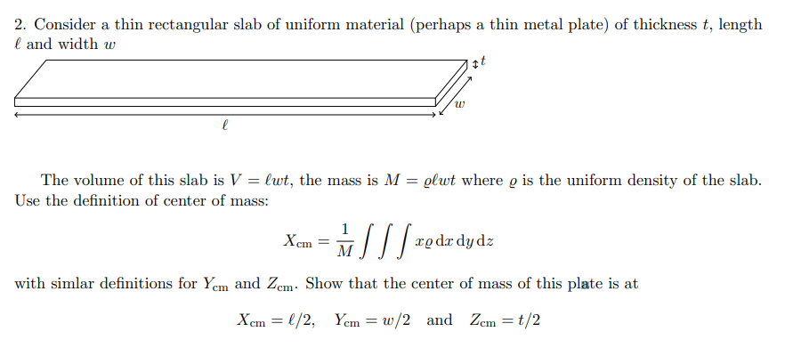 Solved 2. Consider a thin rectangular slab of uniform | Chegg.com