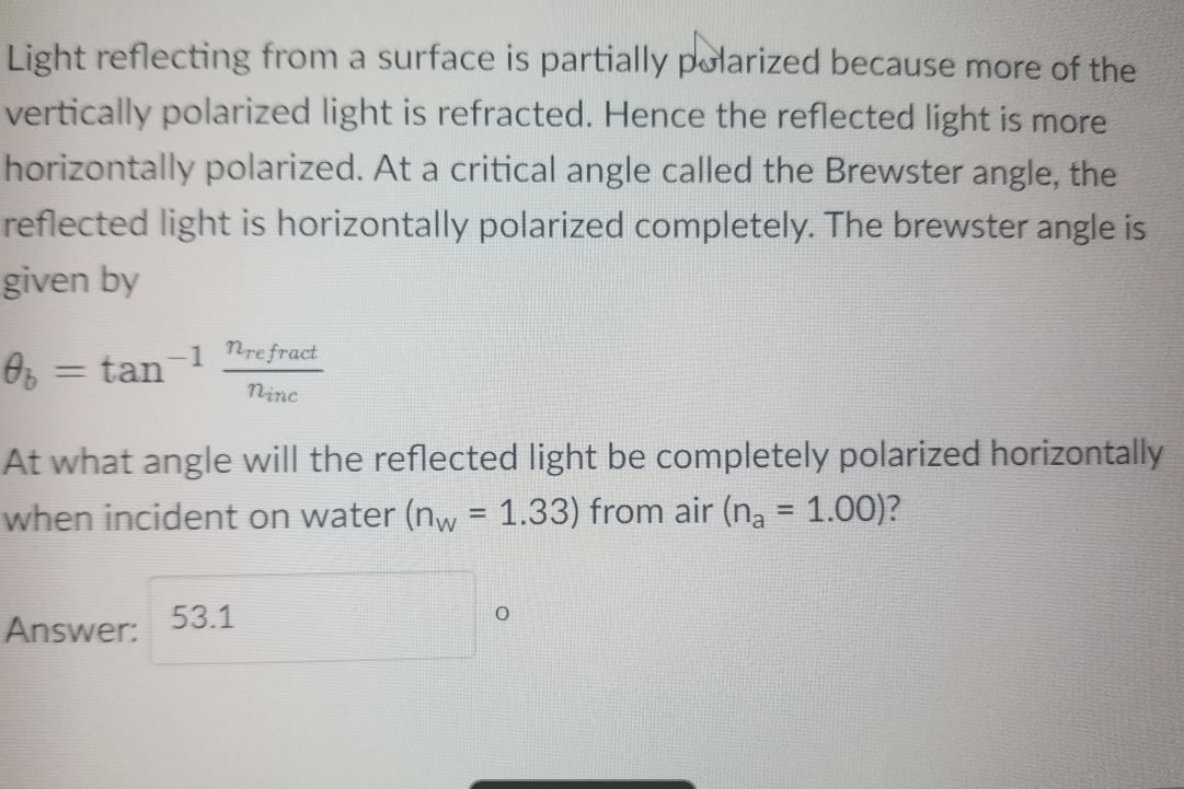 Solved Light reflecting from a surface is partially | Chegg.com