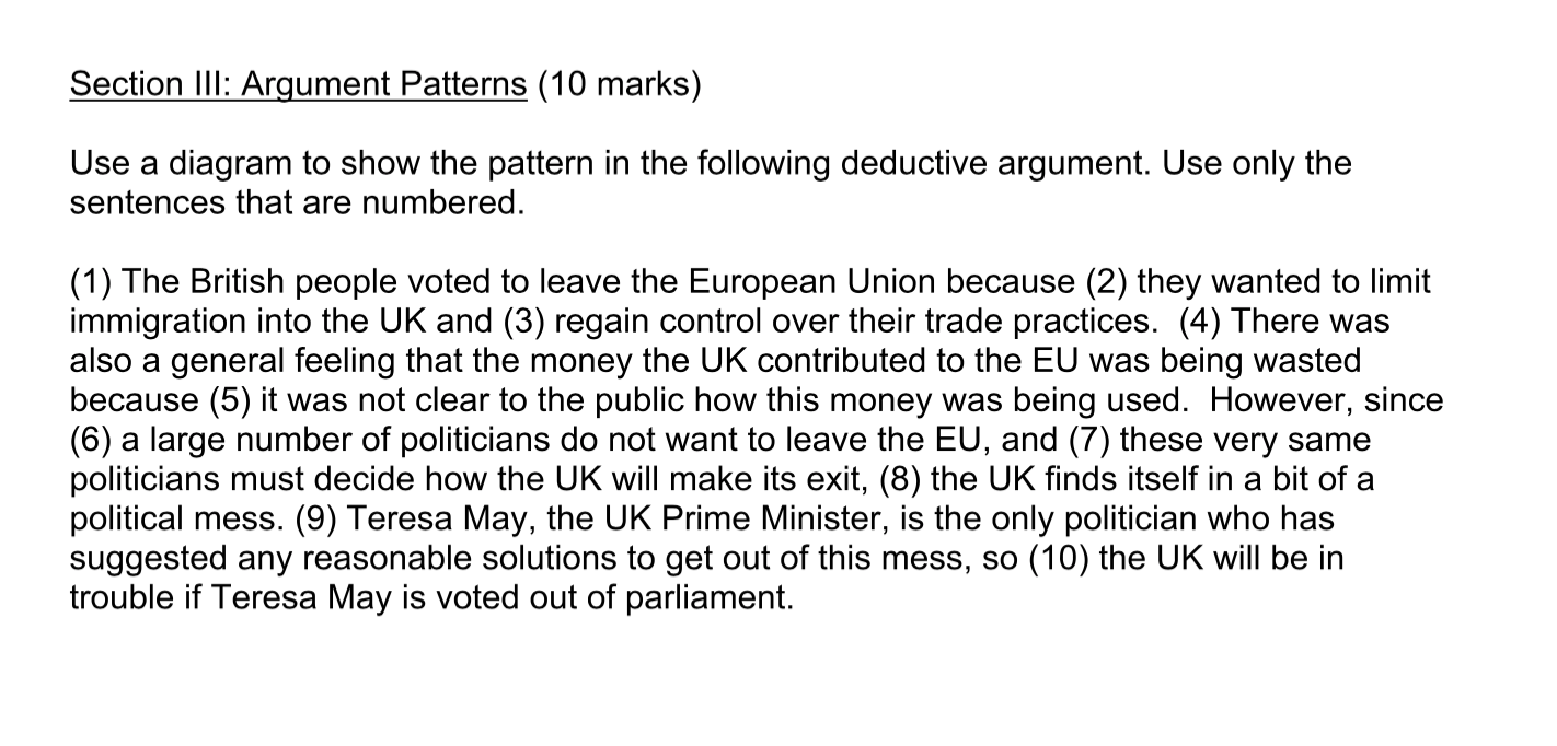 Section III: Argument Patterns (10 marks) Use a | Chegg.com