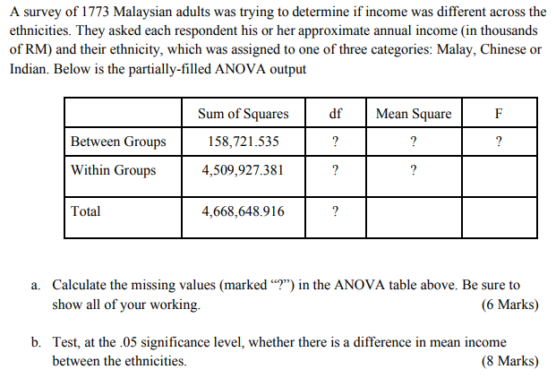 Solved A survey of 1773 Malaysian adults was trying to | Chegg.com