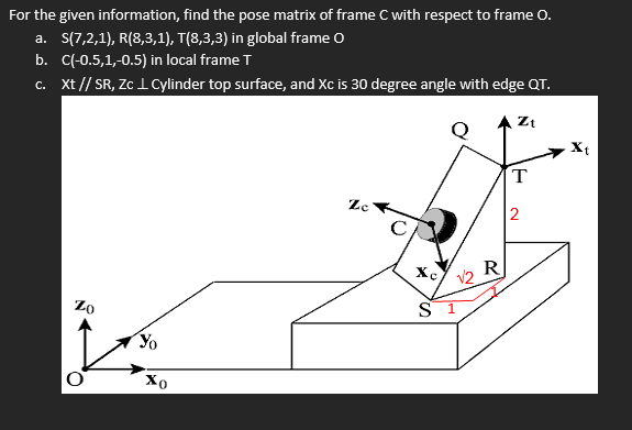 Solved For the given information, find the pose matrix of | Chegg.com