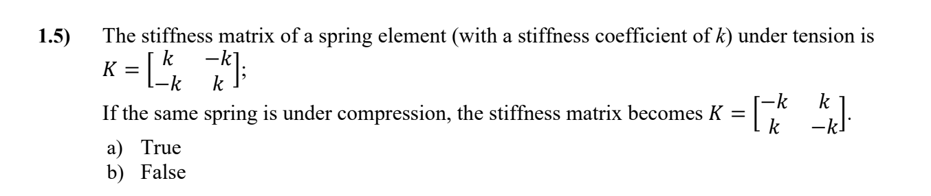 Solved 1.5) The stiffness matrix of a spring element (with a | Chegg.com