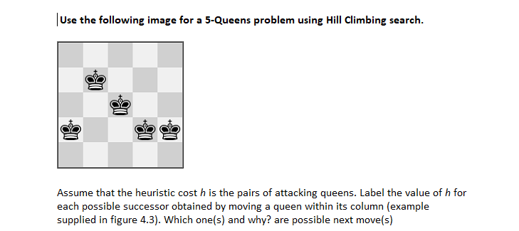 Solved |Use the following image for a 5-Queens problem using | Chegg.com