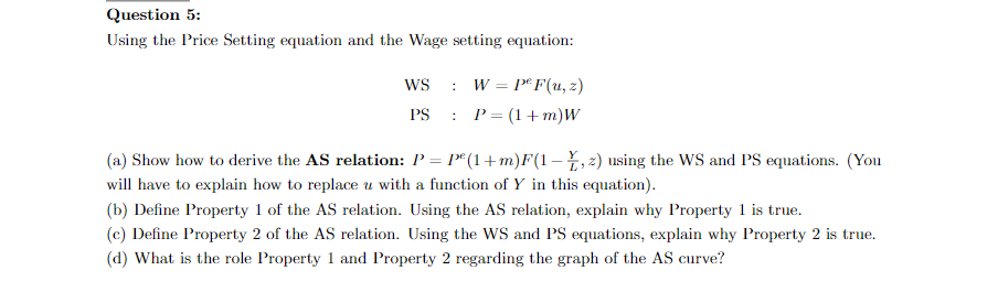 Solved Question 5: Using the Price Setting equation and the | Chegg.com