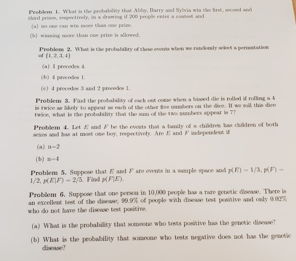 Solved Problem 1. What is the probability that Abby, Barry | Chegg.com