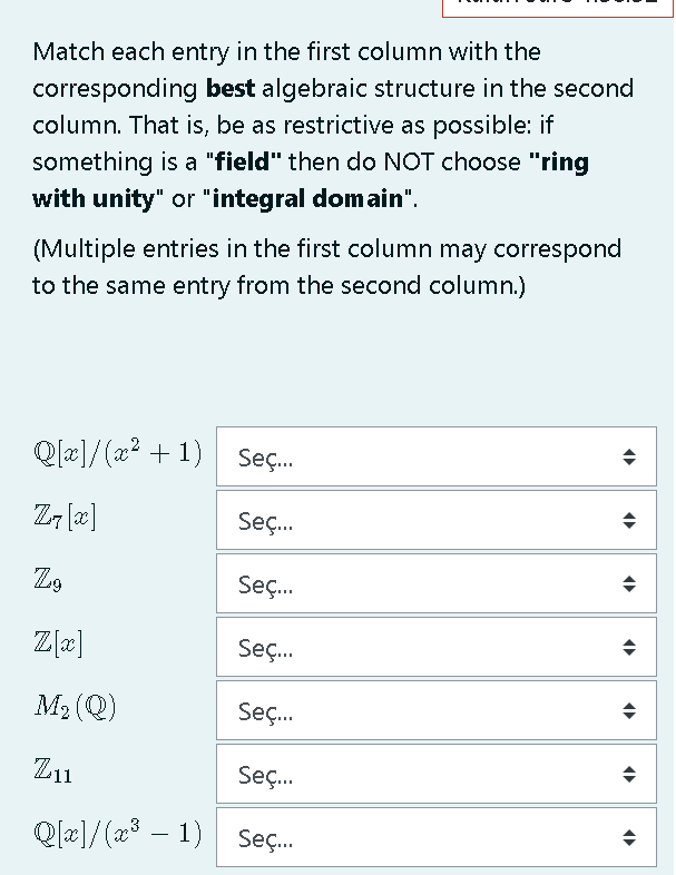 Solved Match each entry in the first column with the | Chegg.com