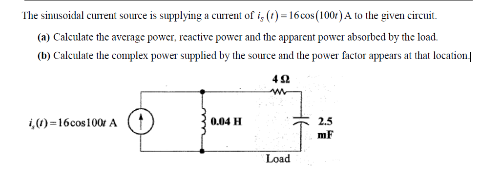 Solved The sinusoidal current source is supplying a current | Chegg.com