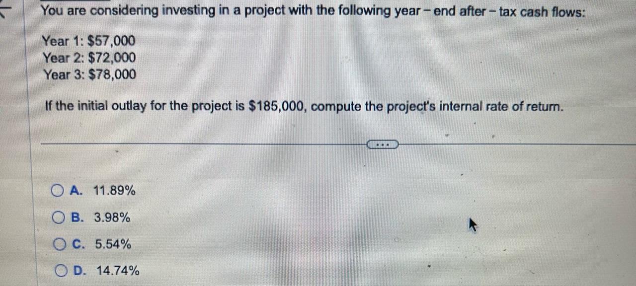 Solved You are considering investing in a project with the | Chegg.com