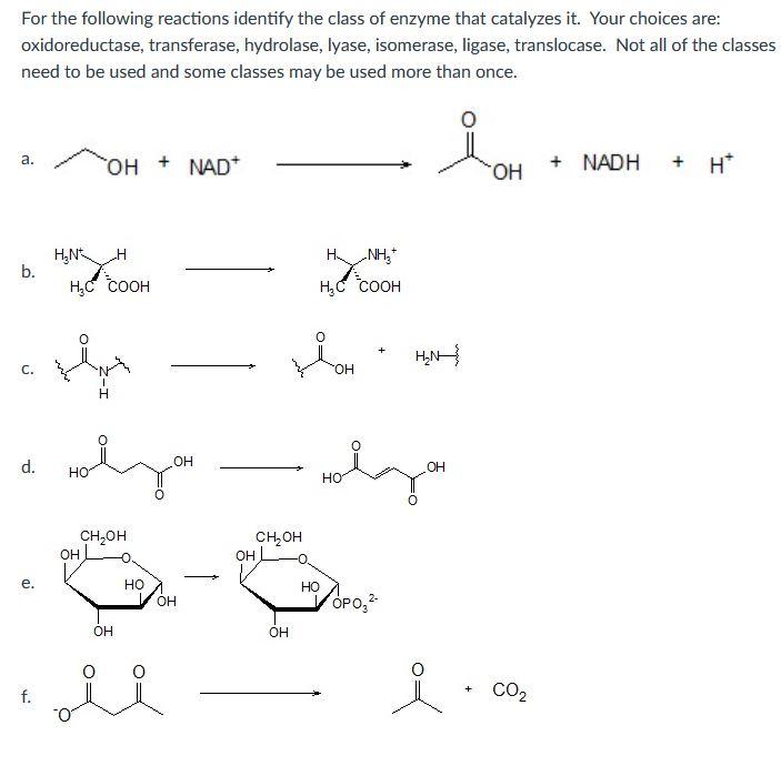 Solved For the following reactions identify the class of | Chegg.com