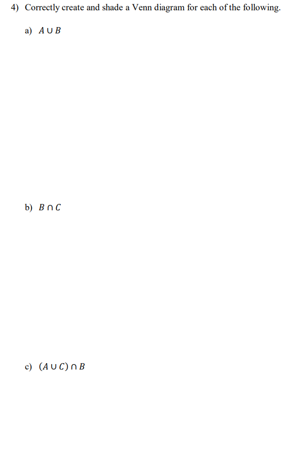 Solved 4) Correctly create and shade a Venn diagram for each | Chegg.com
