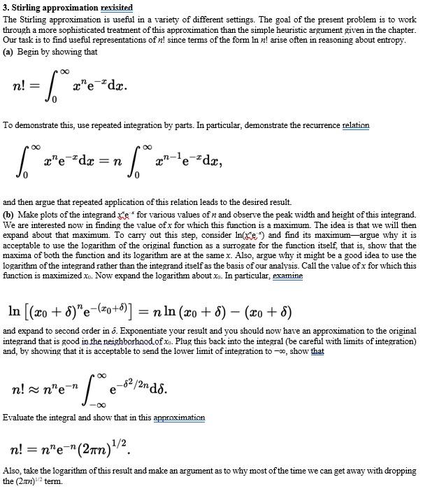 Solved 3 Stirling Approximation Revisited The Stirling