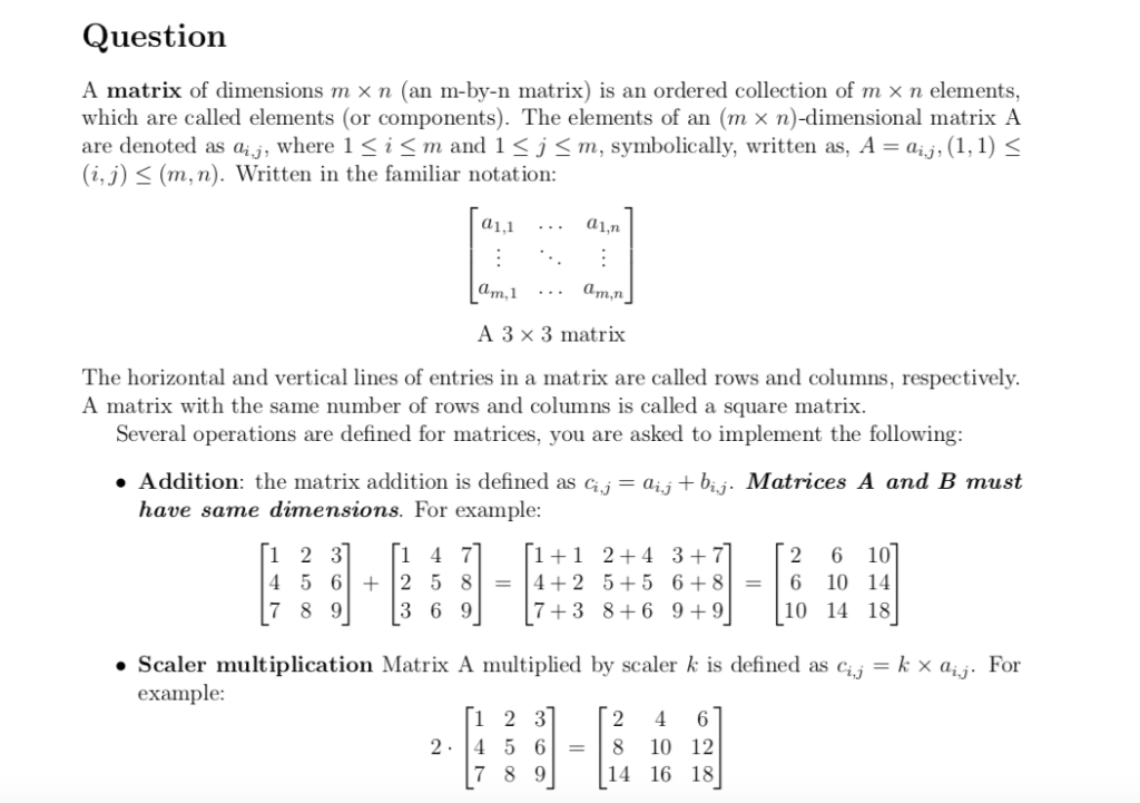 Solved Questioin A matrix of dimensions rn × n (an m-by-n | Chegg.com