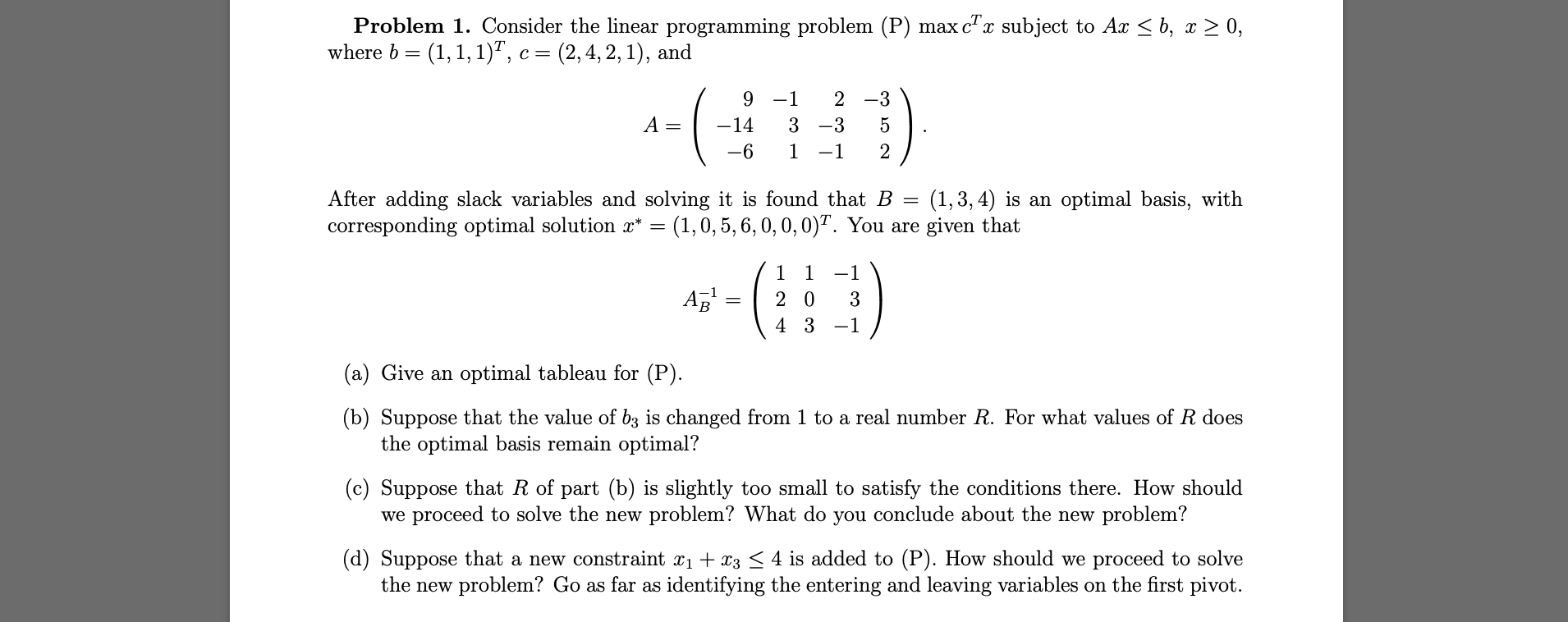 Solved Problem 1. Consider the linear programming problem | Chegg.com