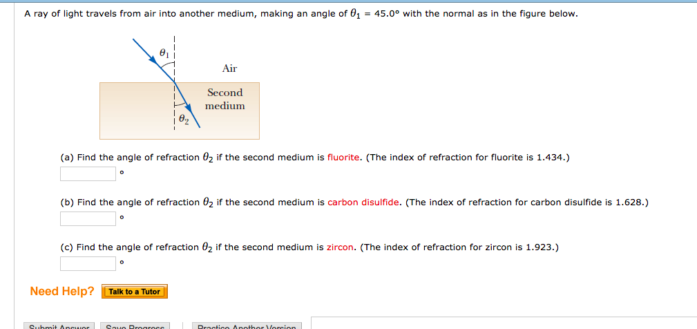 Solved A ray of light travels from air into another medium, | Chegg.com