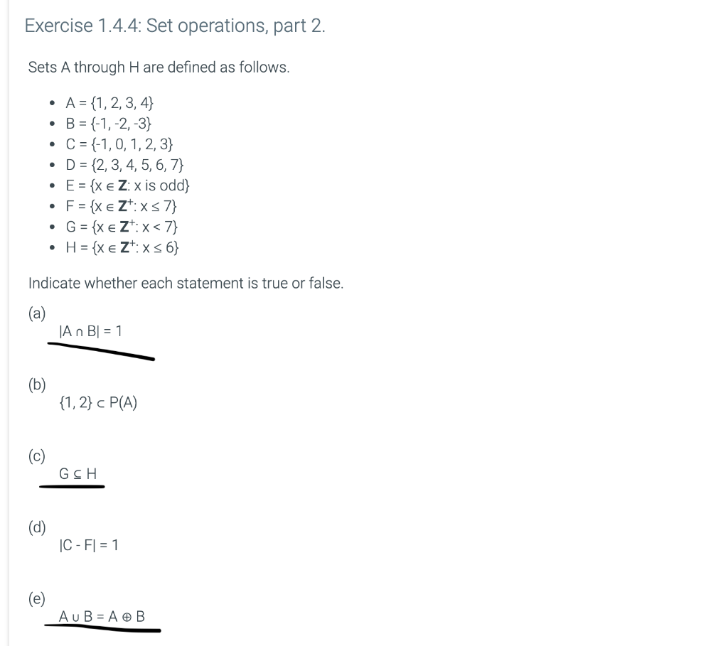 Solved Exercise 1.4.4: Set operations, part 2. Sets A | Chegg.com