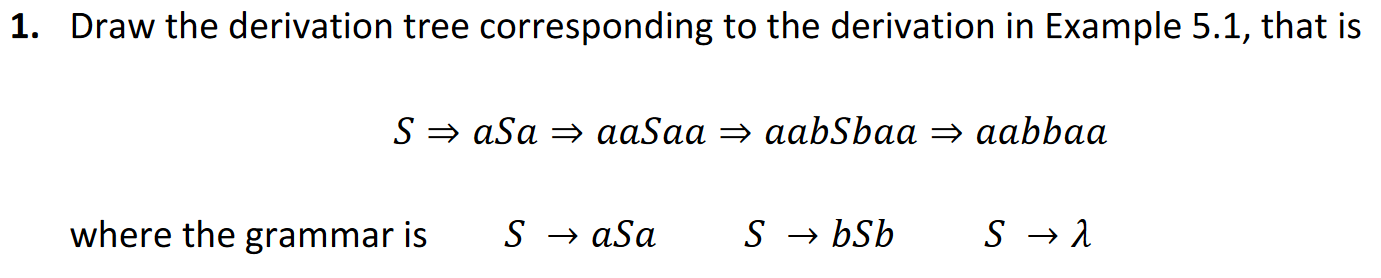 Solved 1. Draw the derivation tree corresponding to the | Chegg.com