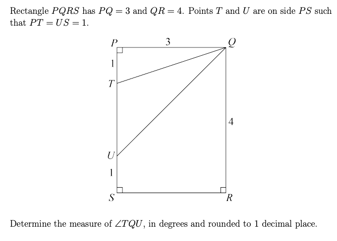 Solved Rectangle PQRS has PQ=3 and QR=4. Points T and U are | Chegg.com