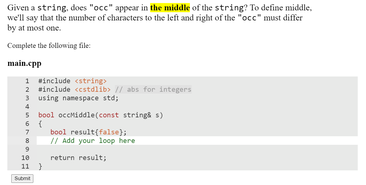 Solved Given a string, does "occ" appear in the middle of | Chegg.com