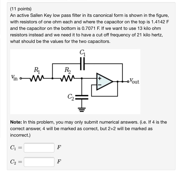 Solved (11 points) An active Sallen Key low pass filter in | Chegg.com