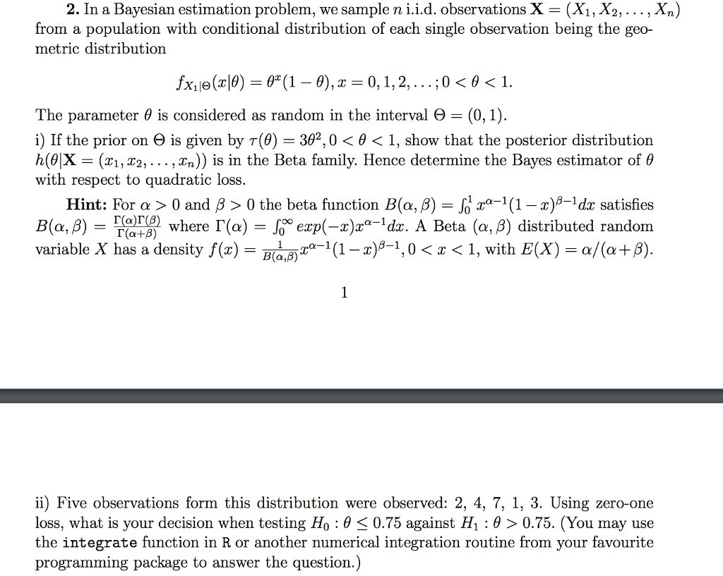 Solved 2 In A Bayesian Estimation Problem We Sample N