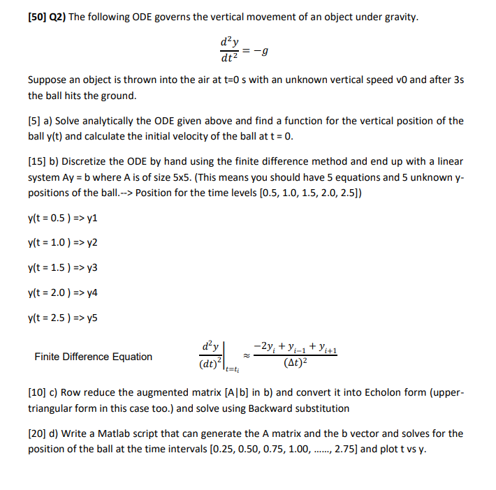 Solved [50] Q2) The following ODE governs the vertical | Chegg.com
