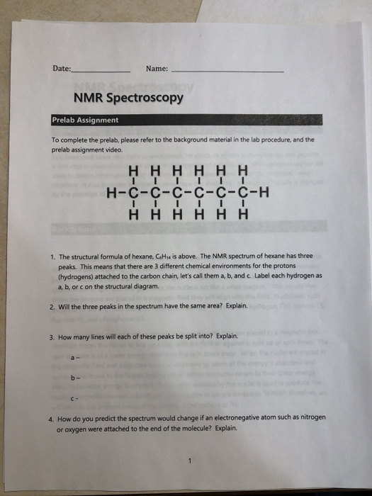 Solved Date: Name: NMR Spectroscopy Prelab Assignment To | Chegg.com