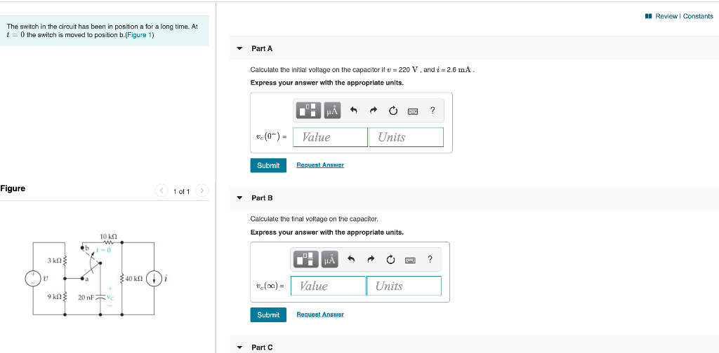 Solved Review I Constants The switch in the circuit has been | Chegg.com