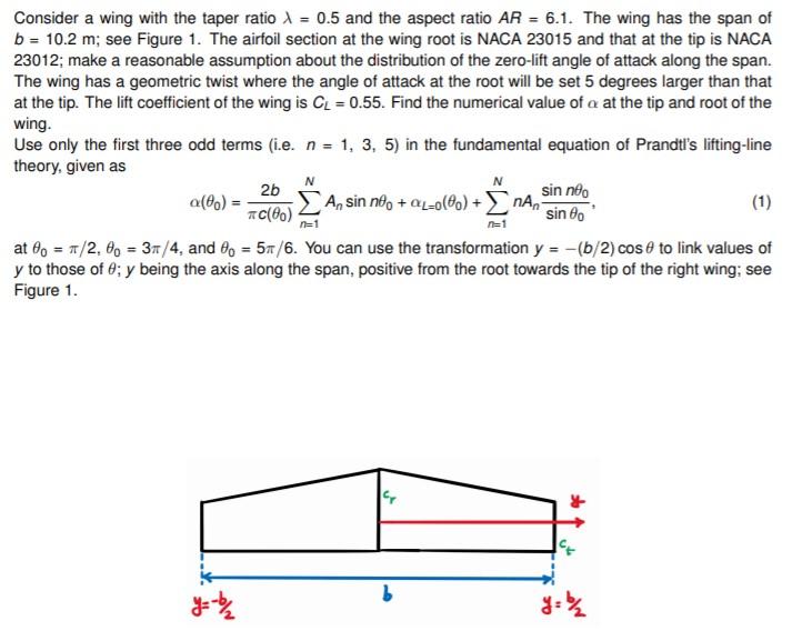 Consider a wing with the taper ratio 1 = 0.5 and the | Chegg.com