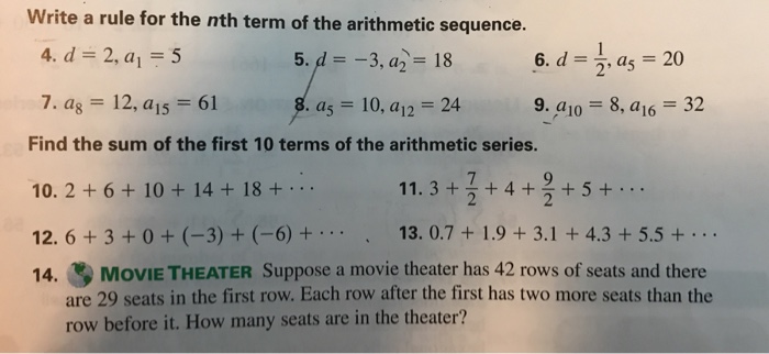 Solved Write a rule for the nth term of the arithmetic | Chegg.com