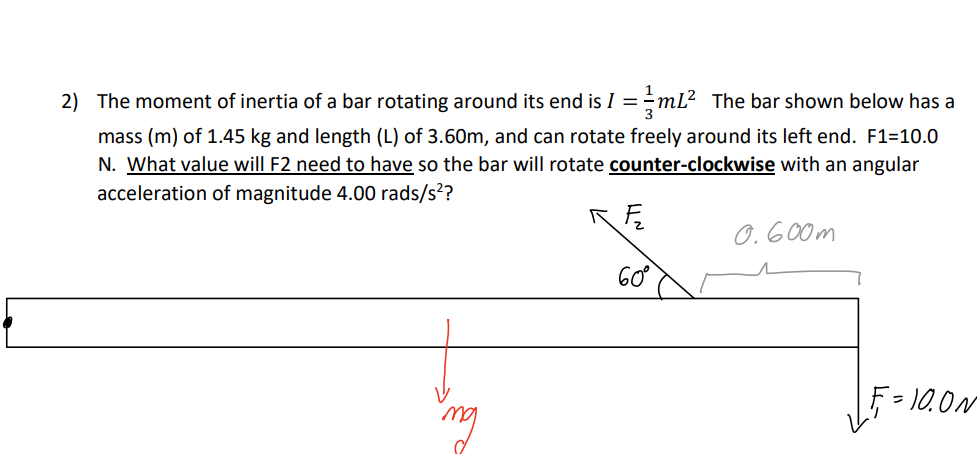 Solved 2) The moment of inertia of a bar rotating around its | Chegg.com