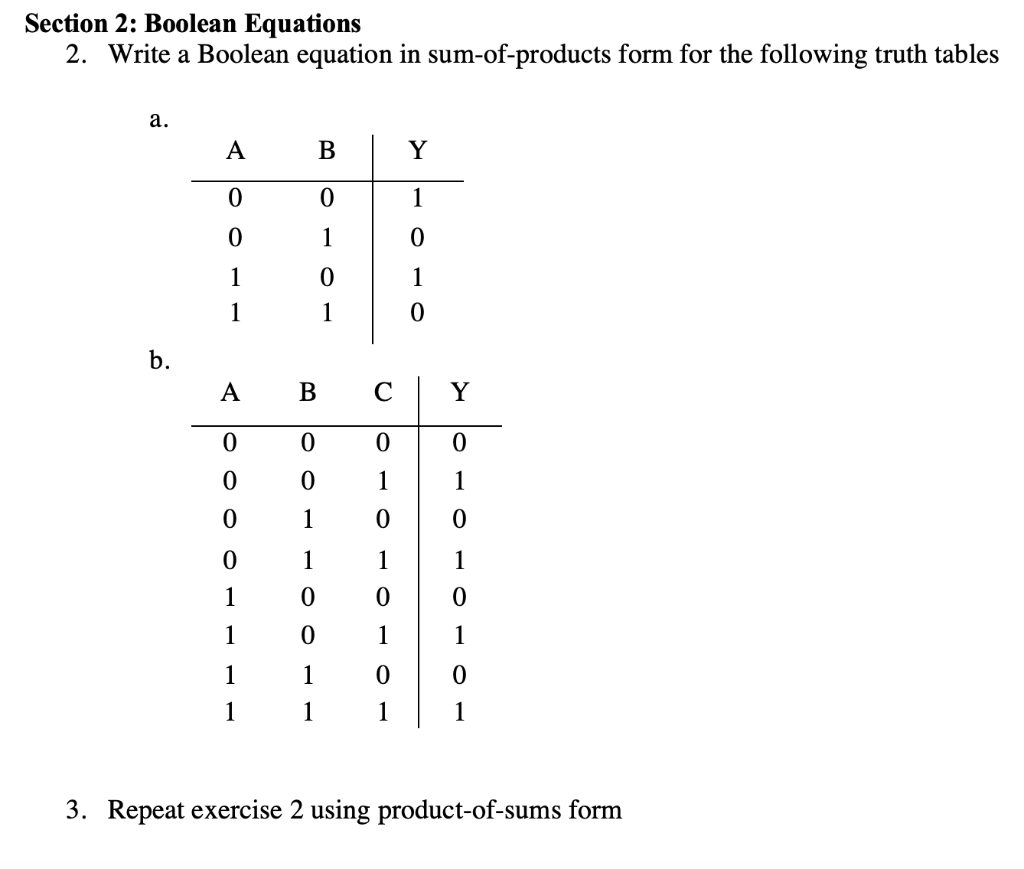 Solved Section 2: Boolean Equations 2. Write a Boolean | Chegg.com