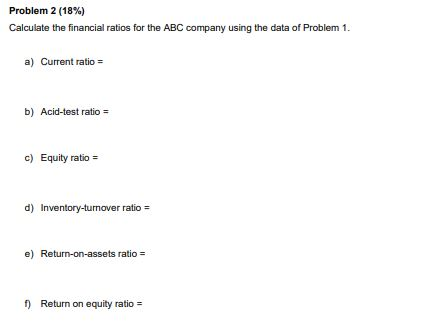 Solved Problem 2 (18%) Calculate the financial ratios for | Chegg.com