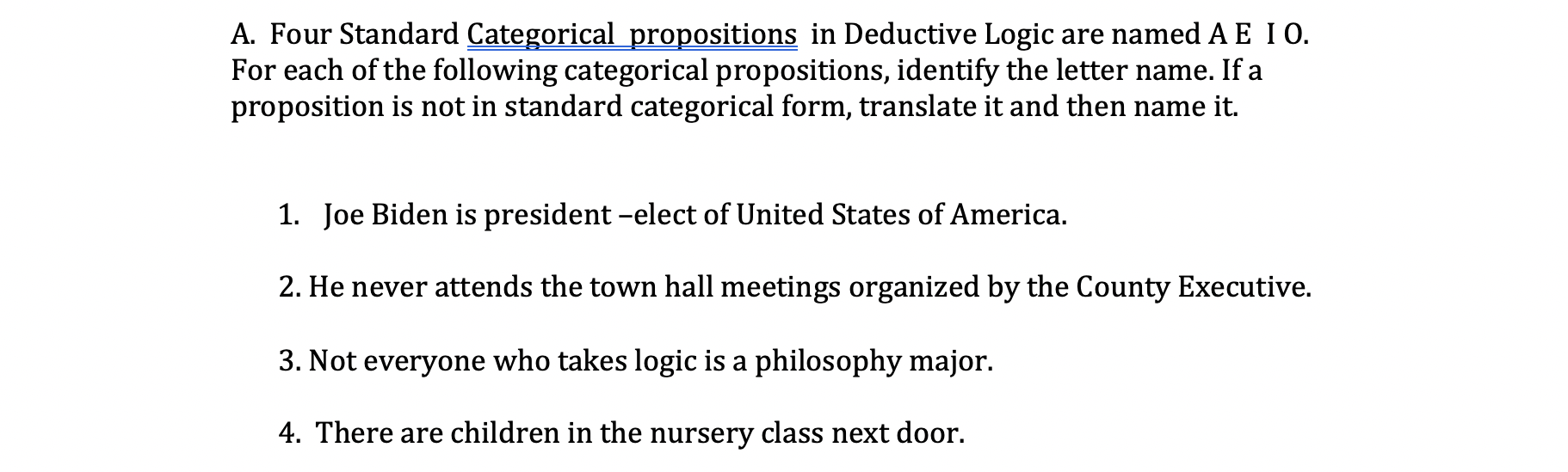 A. Four Standard Categorical propositions in | Chegg.com