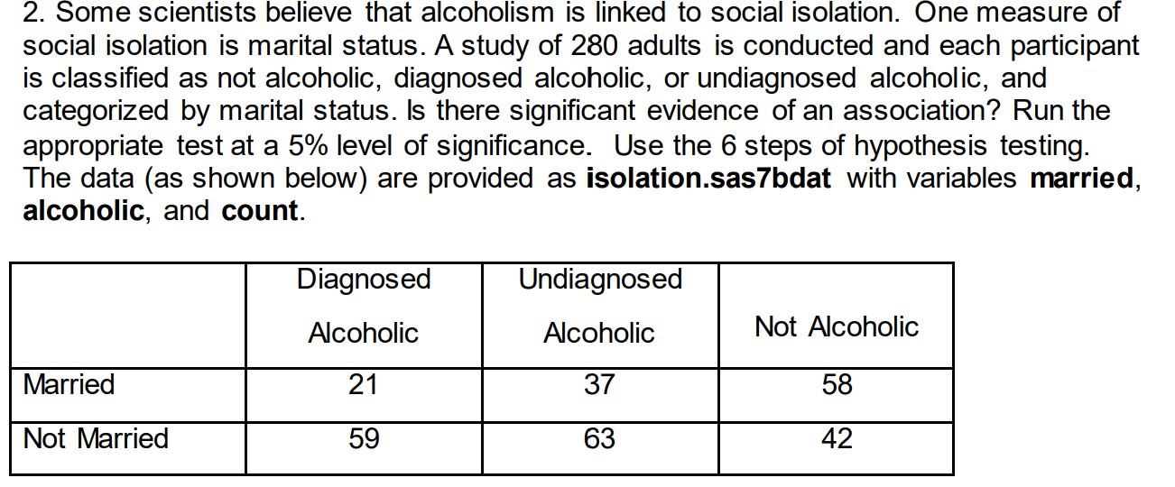 Solved 2. Some scientists believe that alcoholism is linked | Chegg.com