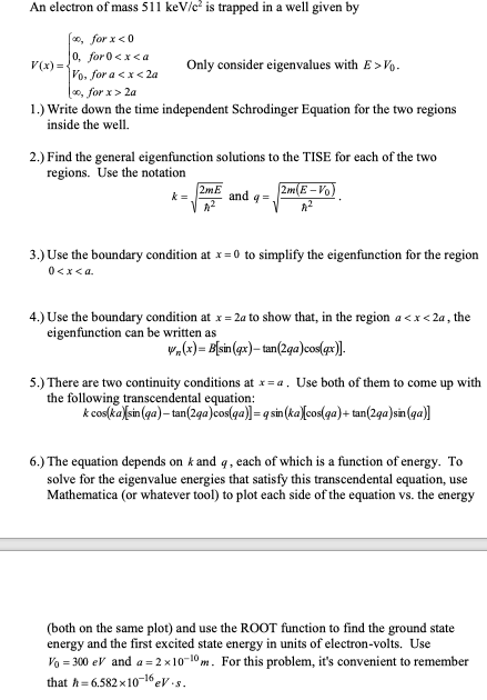 Solved An electron of mass 511 keV/c^2 is trapped in a well | Chegg.com