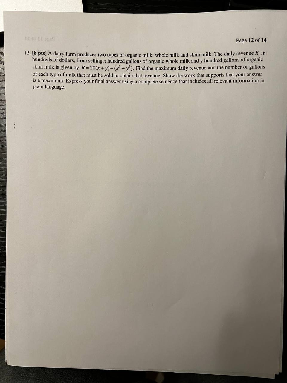 Solved 12. [8 pts] A dairy farm produces two types of | Chegg.com