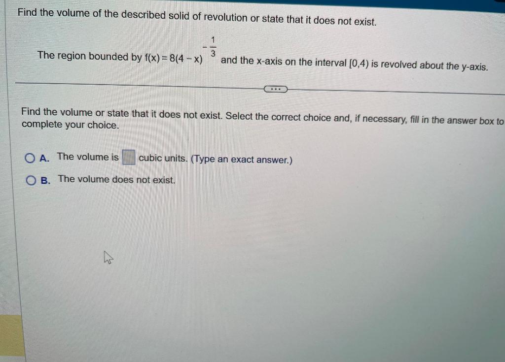 Solved Find the volume of the described solid of revolution | Chegg.com